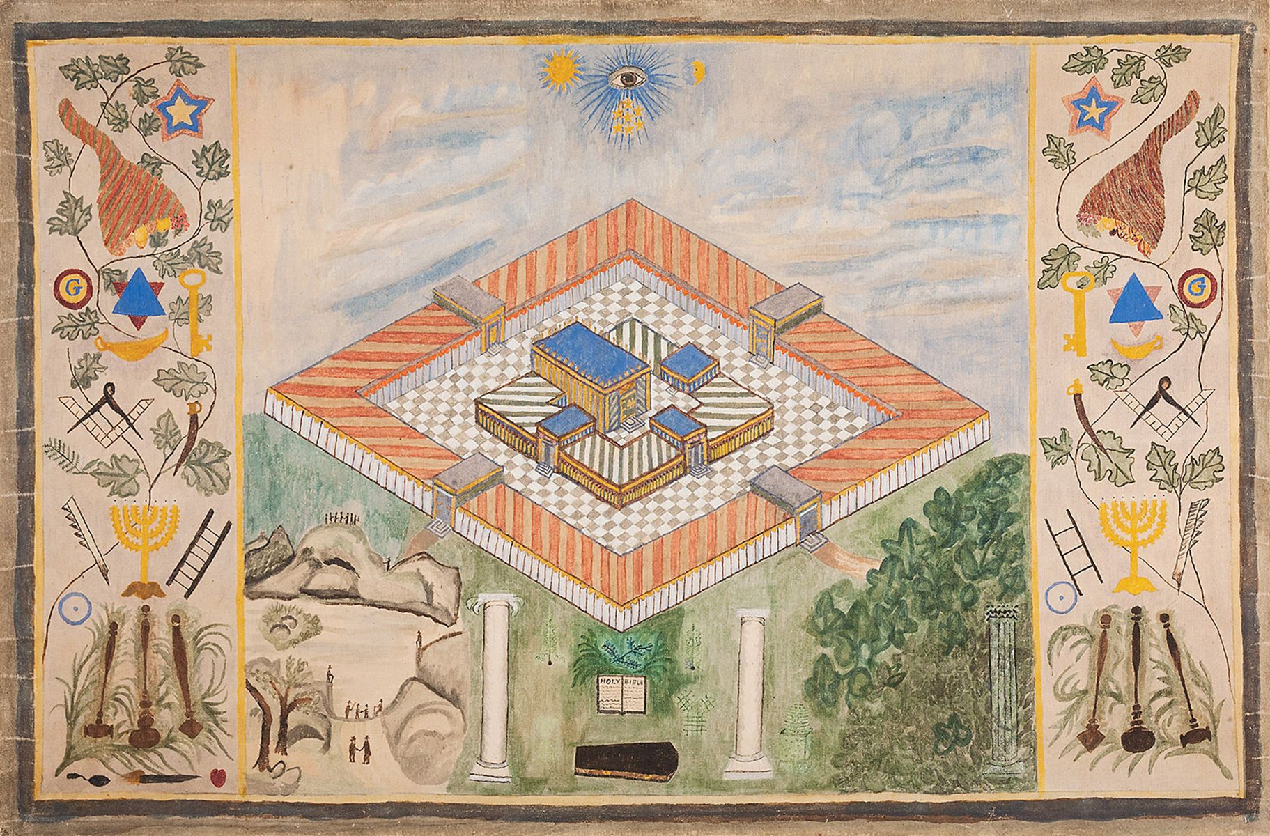 King Solomon’s Temple. A rendering based on Masonic imagery and symbolism.