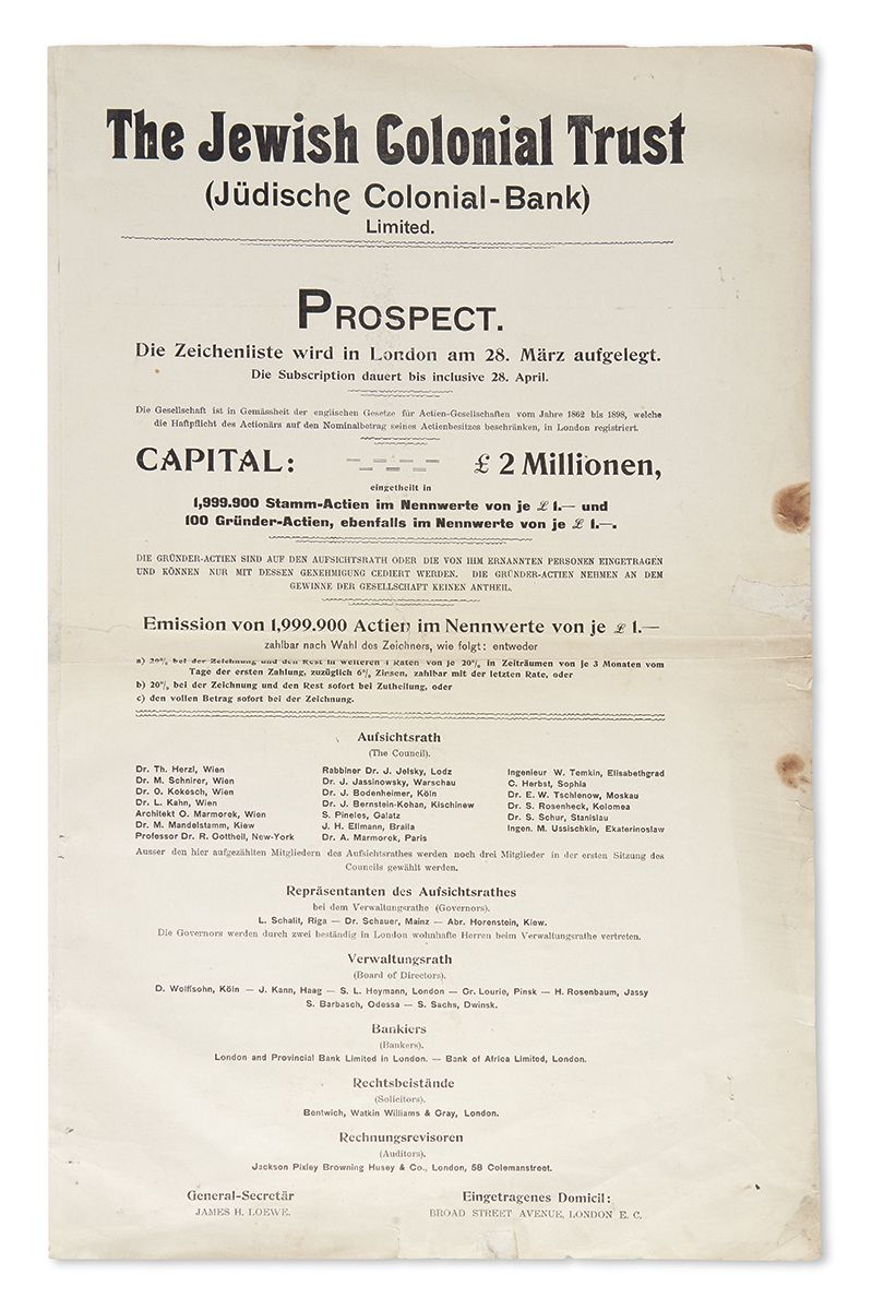 The Jewish Colonial Trust (Jüdische Colonial-Bank) Limited Prospectus.